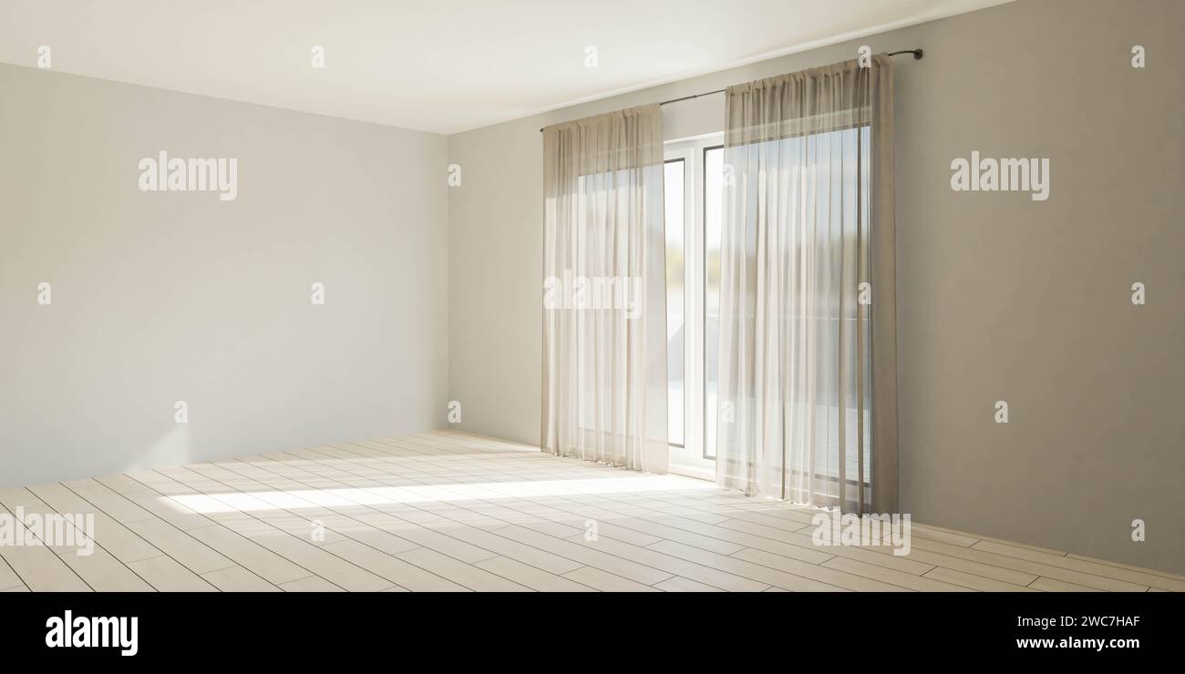 Empty Room With window and curtains Stock Photo - Alamy
