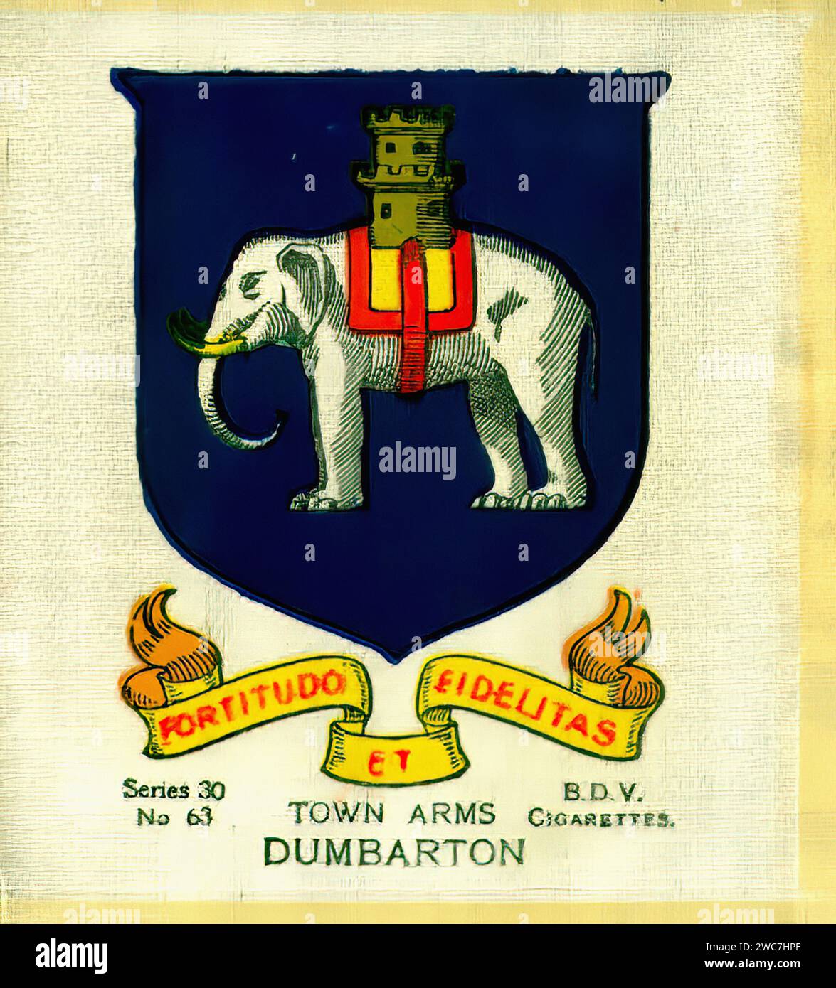 Town Arms of Dumbarton - Vintage Cigarette Card Silk Illustration Stock ...