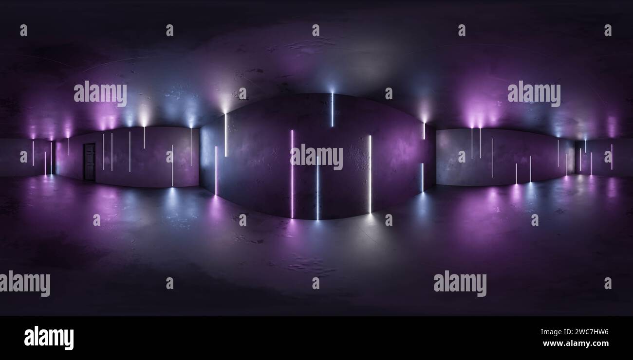 Dark Room With Purple Ceiling Light 360 panorama vr environment map 3D ...