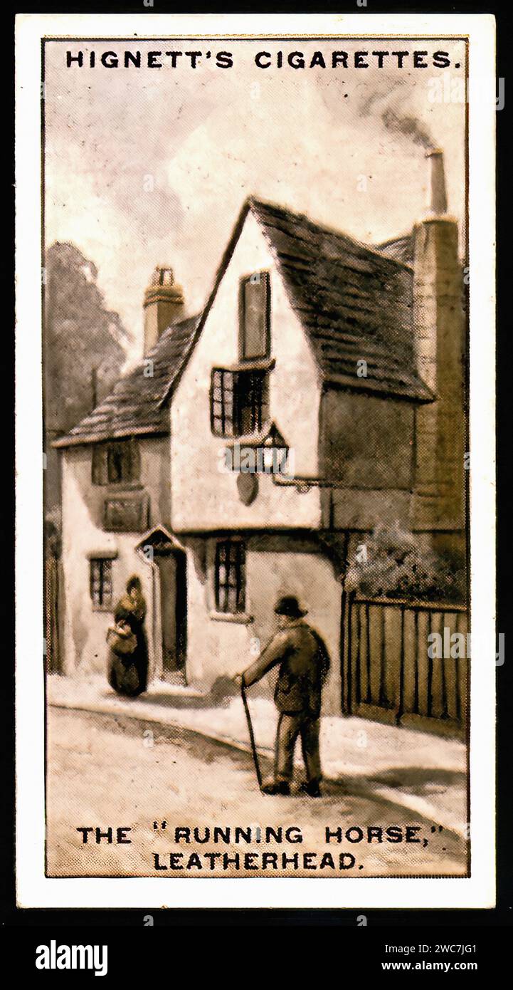 The Running Horse, Leatherhead - Vintage Cigarette Card Illustration ...