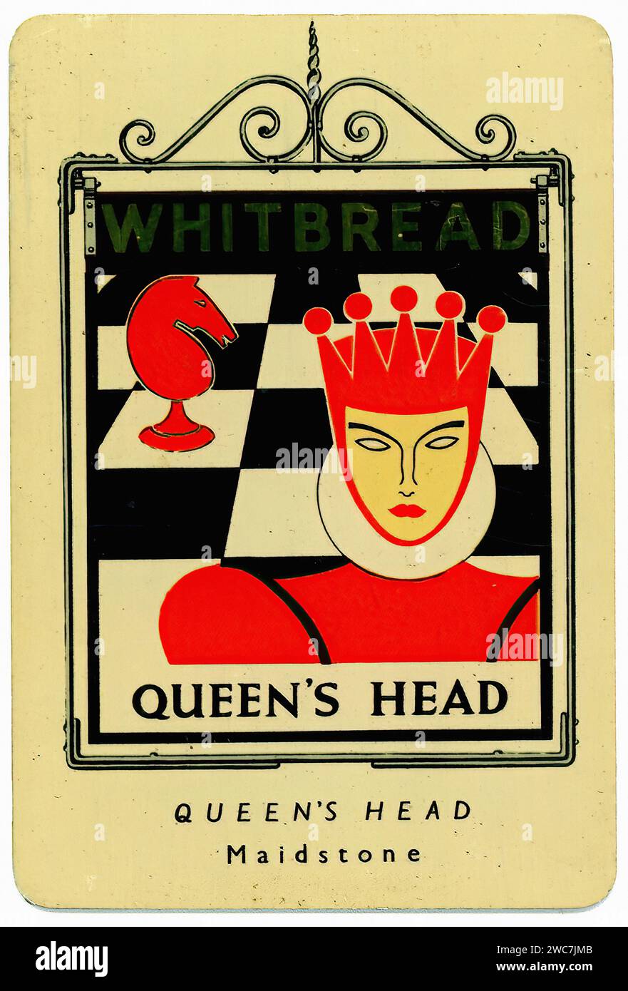 The Queen's Head - Vintage Whitbread Inn Signs Illustration Stock Photo ...