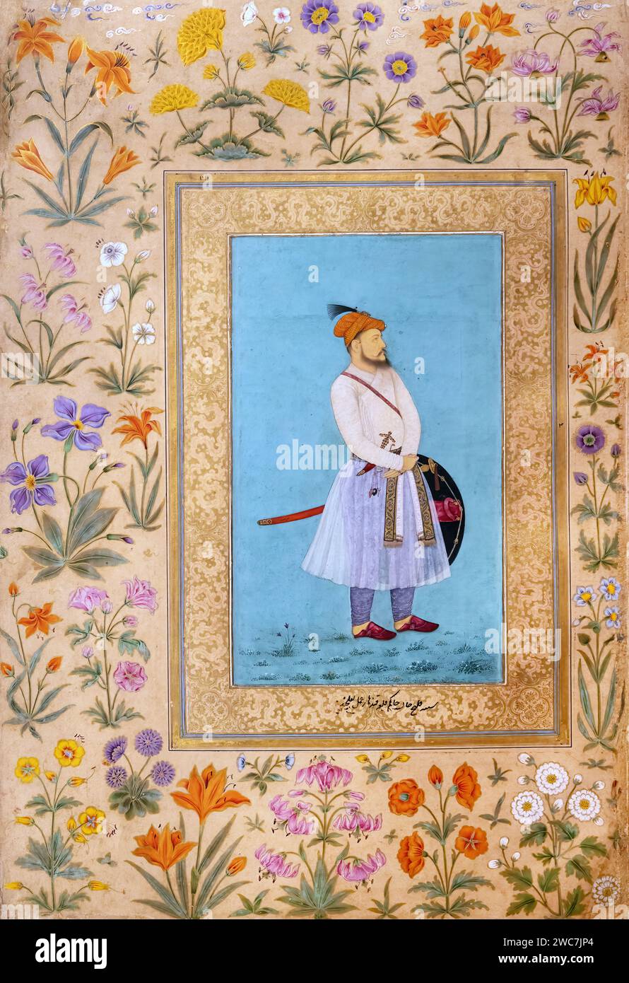 Portrait of a prince in ancient indian book. Painting exposed at ...