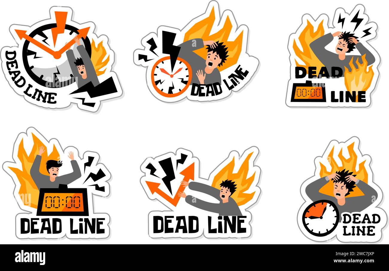 Deadline logo. Fire and clocks busy time badges collection recent ...