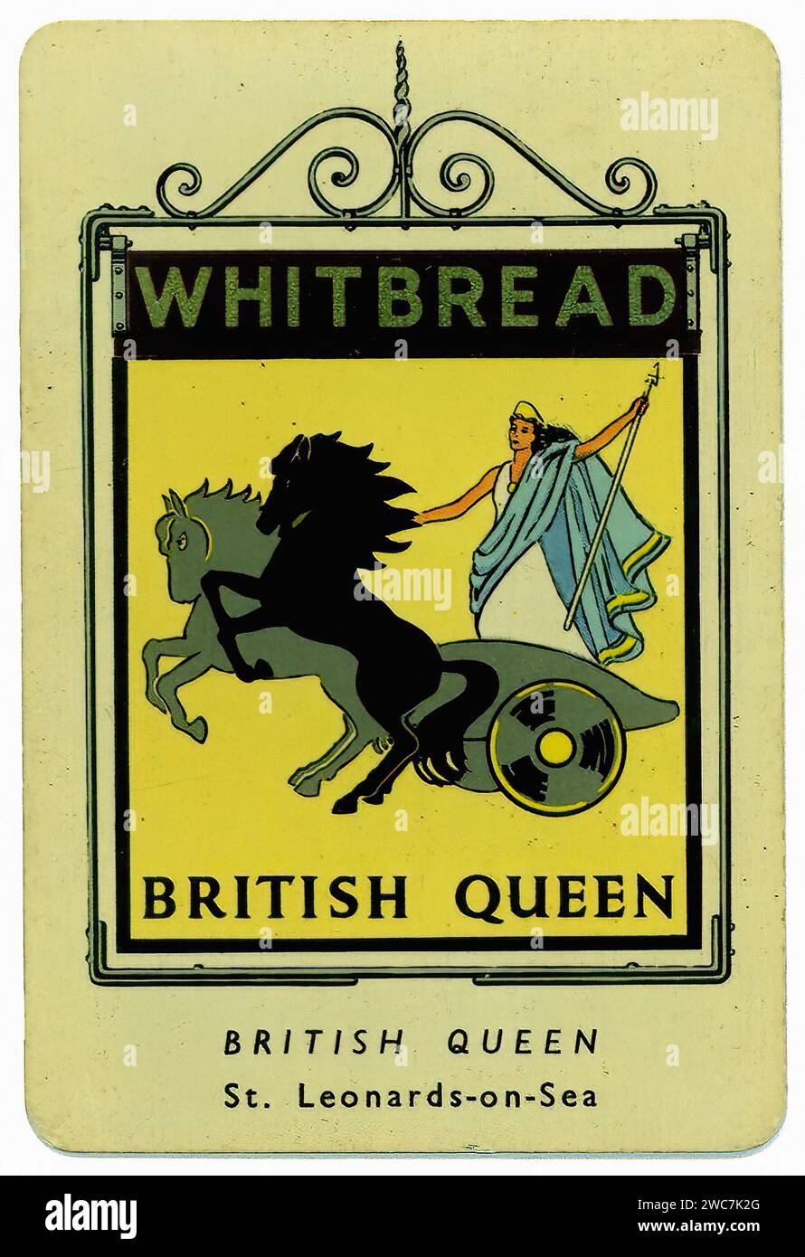 British Queen - Vintage Whitbread Inn Signs Illustration Stock Photo ...