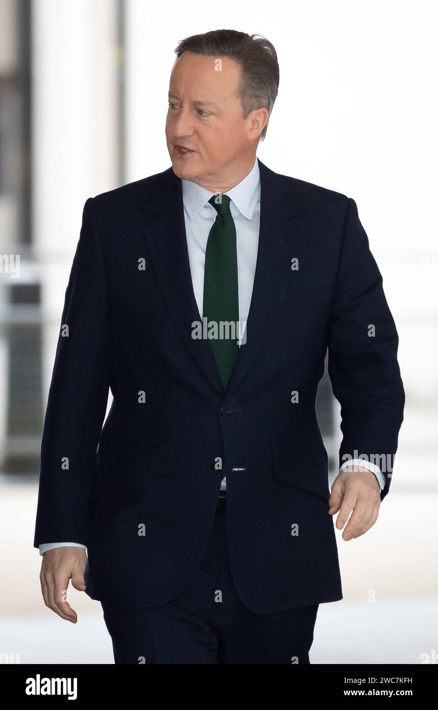 London, UK. 14th Jan, 2024. Lord David Cameron arrives at BBC ...