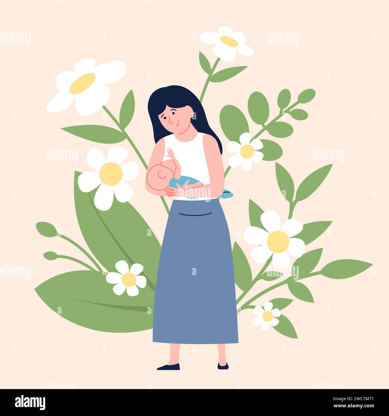 Motherhood concept. Happy mother feed newborn, breastfeeding and mom ...