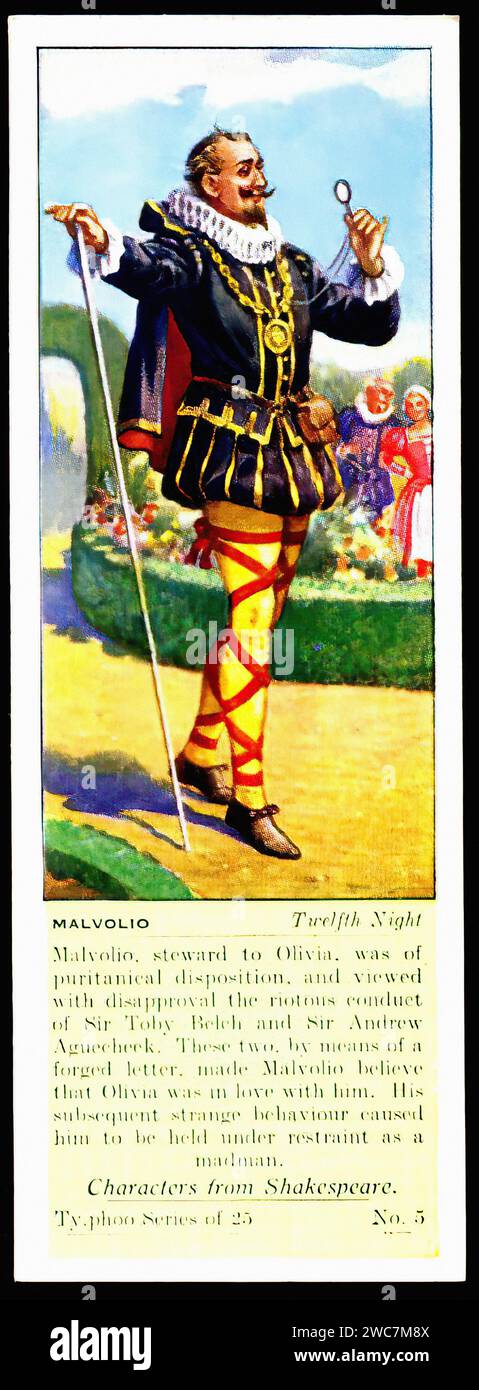 Malvolio - Twelfth Night - Vintage Typhoo Tea Card Illustration Stock ...
