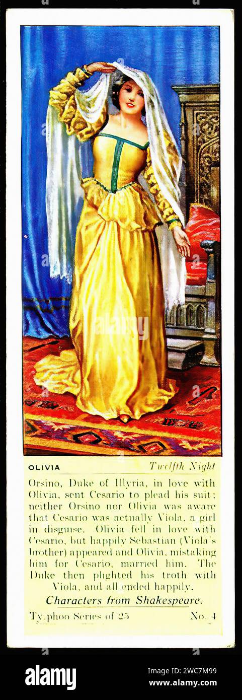 Olivia - Twelfth Night - Vintage Typhoo Tea Card Illustration Stock ...