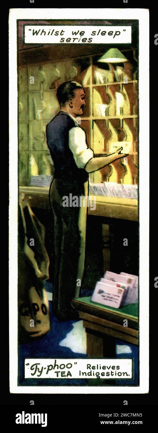 The Night Postal Train Sorter - Vintage British Tradecard Illustration ...