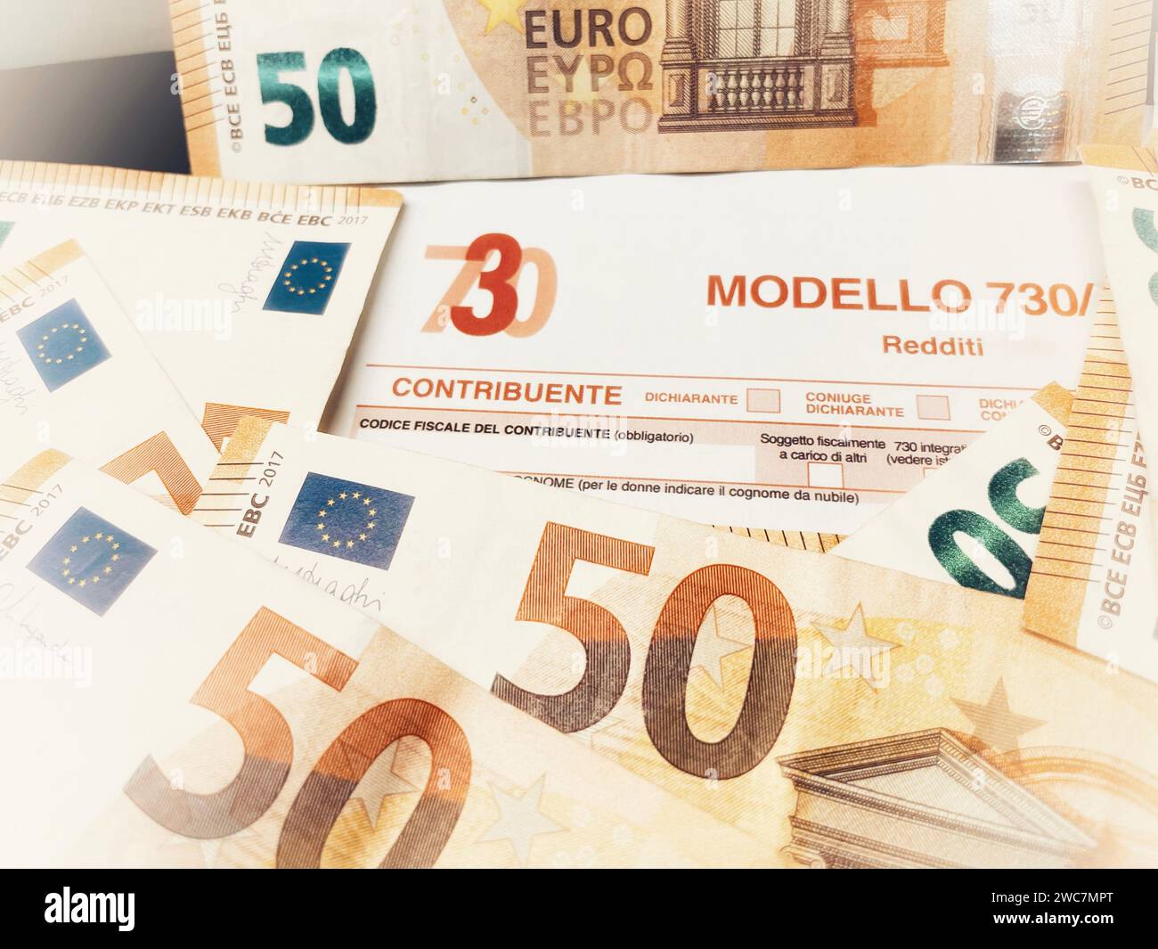 Province of Florence , January 14th 2024, many euro banknotes with the ...