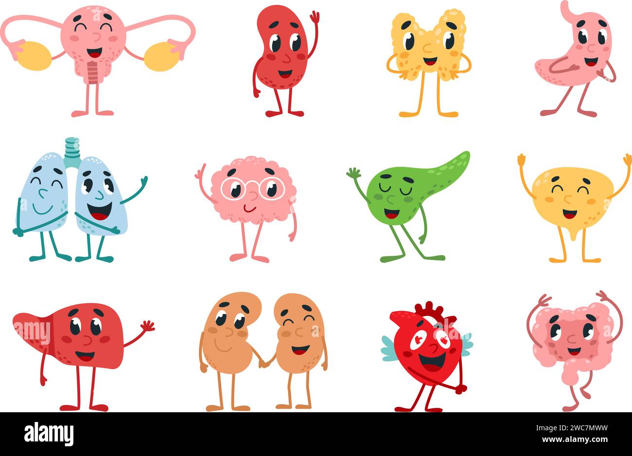 Cute internal organs. Funny lungs, liver and brain, stomach and heart ...