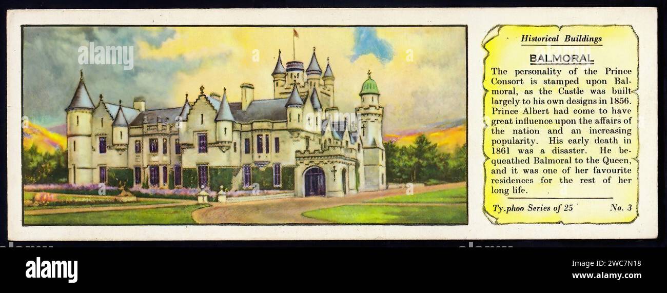 Balmoral Castle - Vintage Typhoo Tea Card Illustration Stock Photo - Alamy