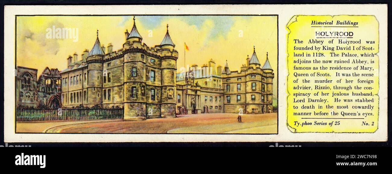 Palace of Holyrood - Vintage Typhoo Tea Card Illustration Stock Photo ...