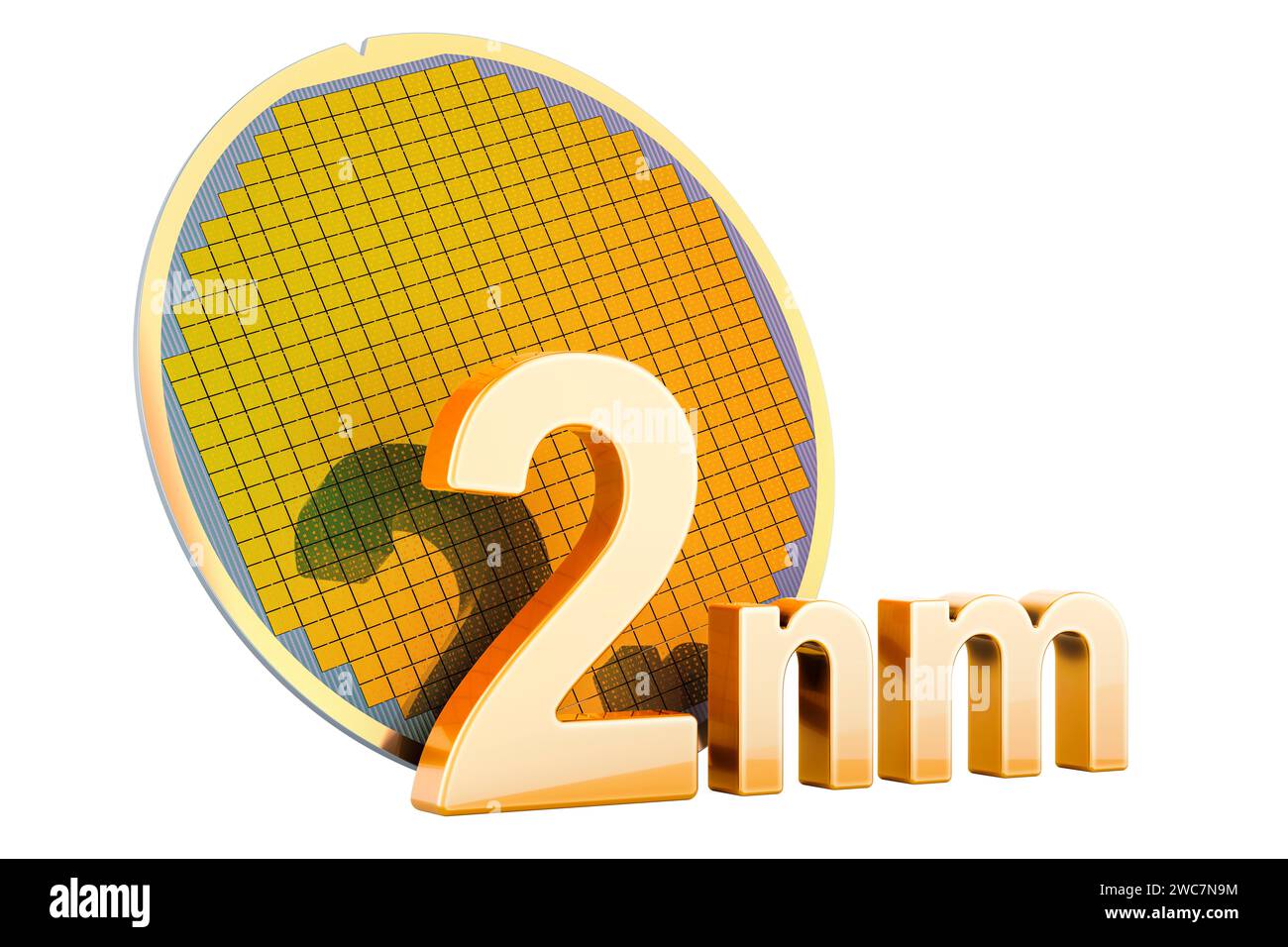 Silicon Wafer with Processor Cores, 2 nm size. 3D rendering isolated on ...