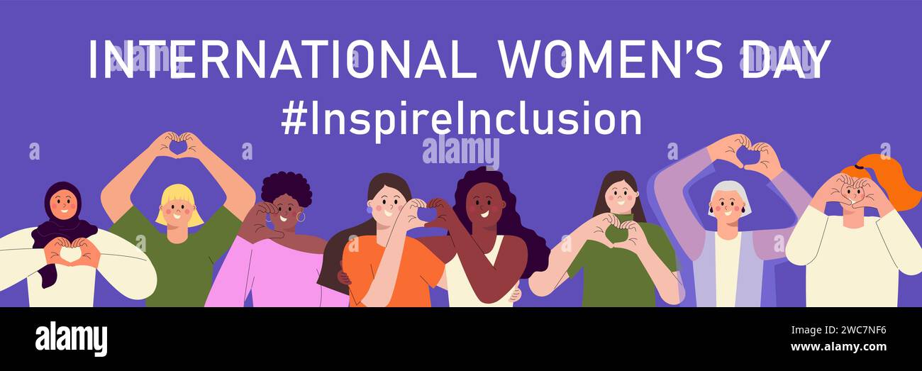 Inspire inclusion banner International Women's day vector illustration ...