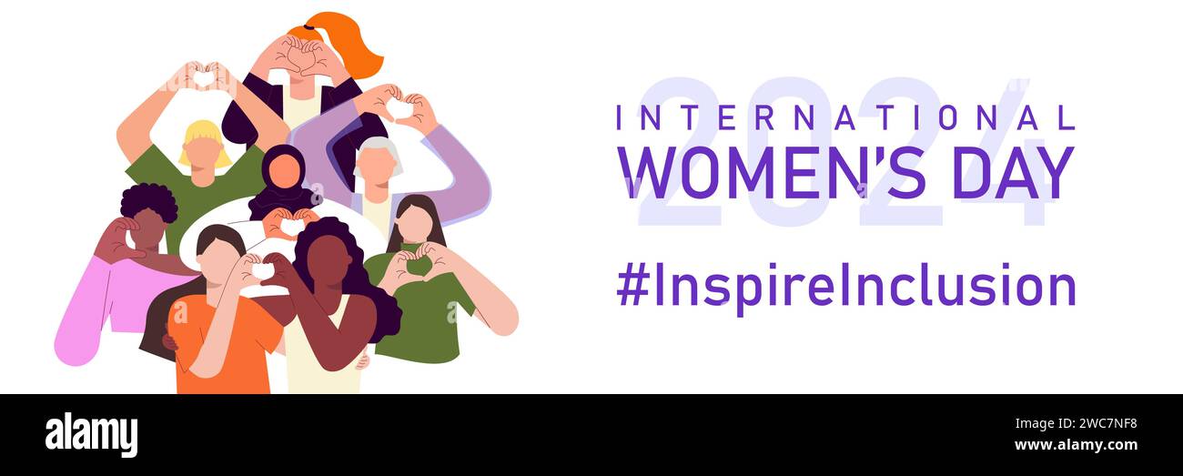 Inspire inclusion banner International Women's day vector illustration ...