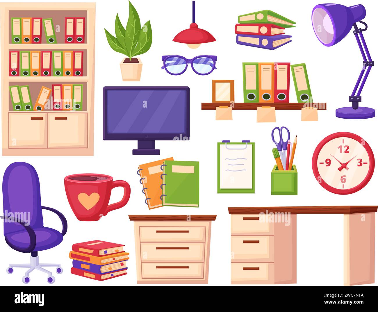 Office furniture and stationery. Modern cabinet or classroom equipment ...