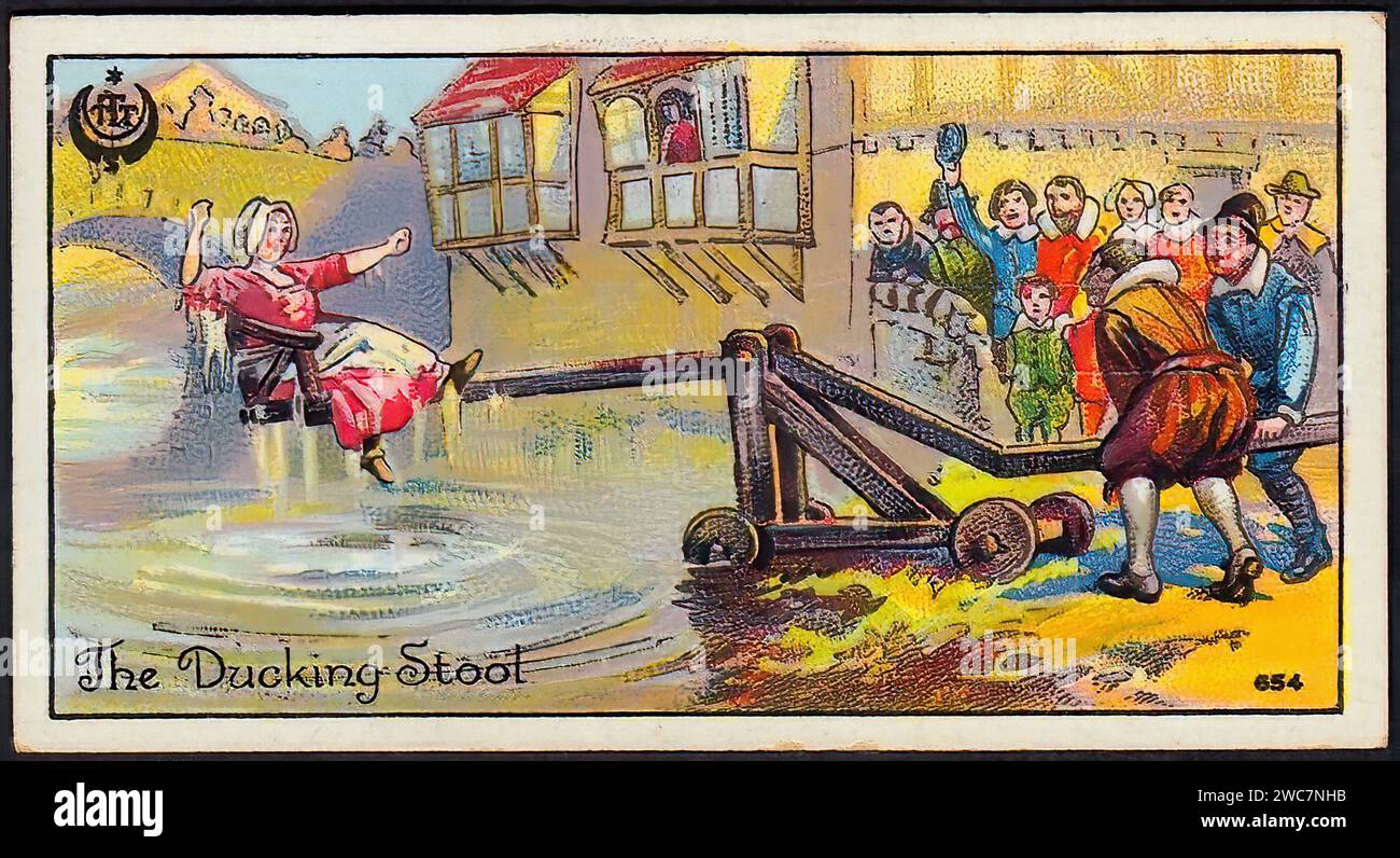 The Ducking Stool - Vintage English Tradecard Illustration Stock Photo ...