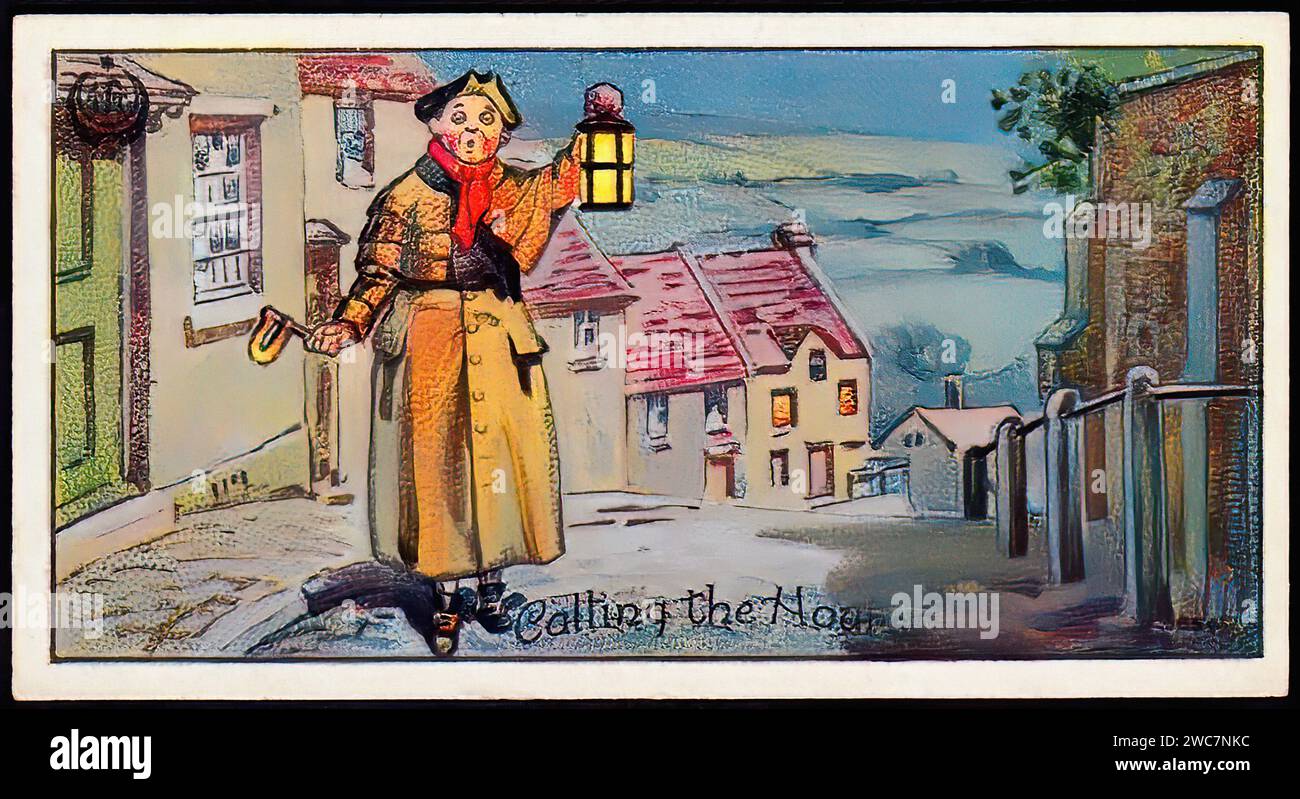 Calling the Hours - Vintage British Tradecard Illustration Stock Photo ...