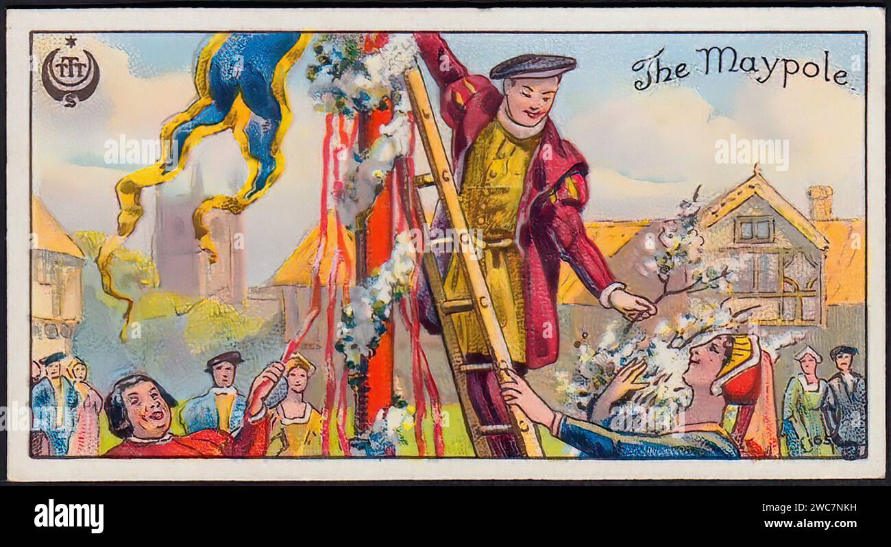 The Maypole - Vintage English Tradecard Illustration Stock Photo - Alamy