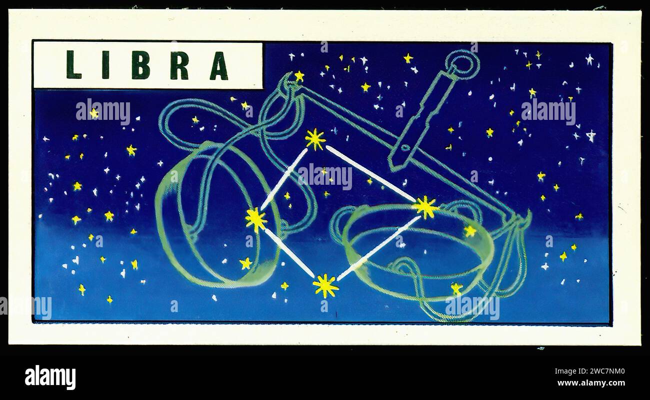 Constellation of Libra - Vintage Tea Card Illustration Stock Photo - Alamy