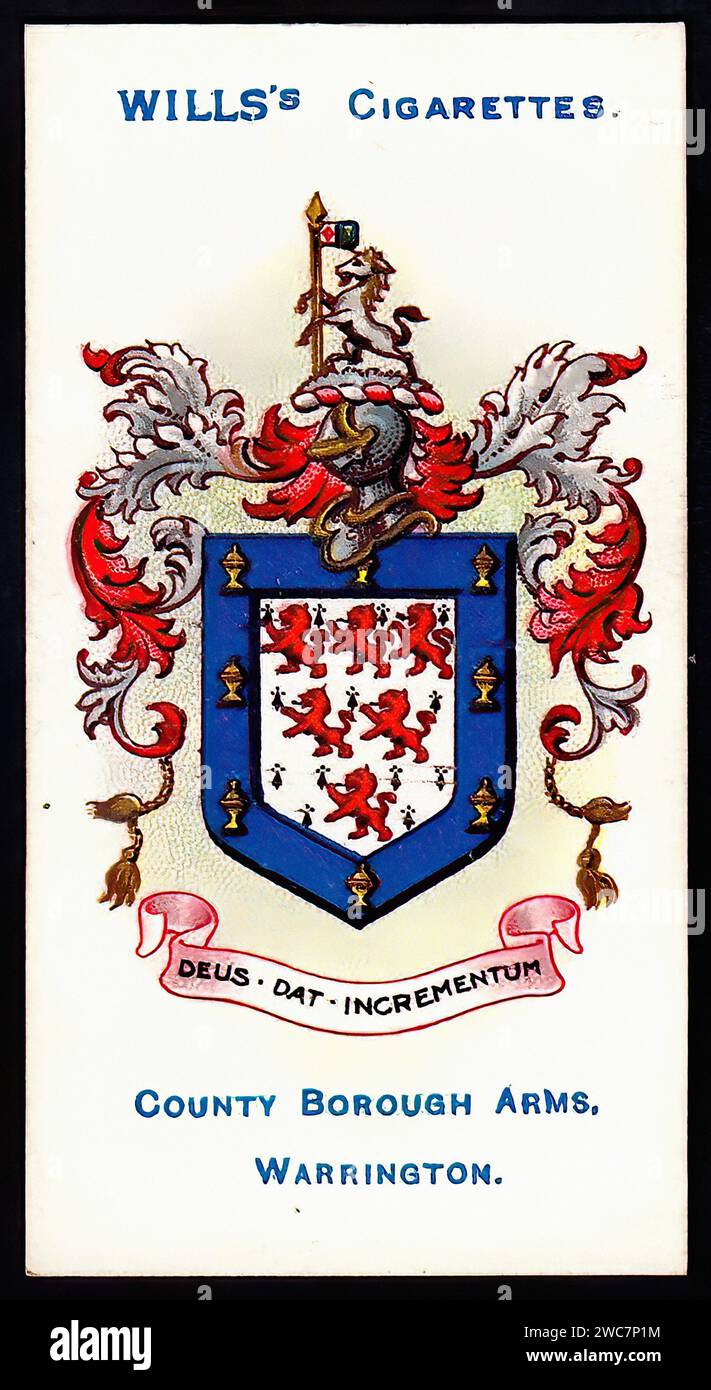 County Borough Arms of Warrington - Vintage Cigarette Card Illustration ...