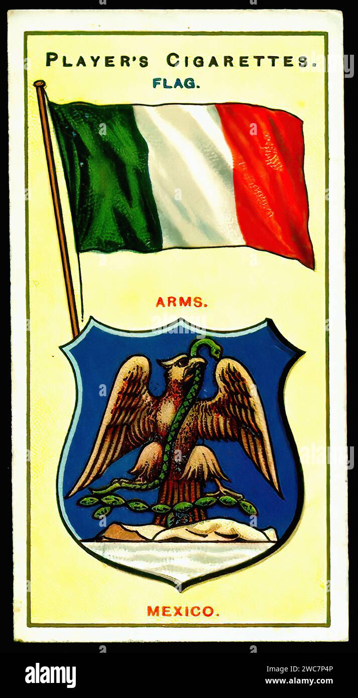 Arms & Flag of Mexico - Vintage Cigarette Card Illustration Stock Photo ...