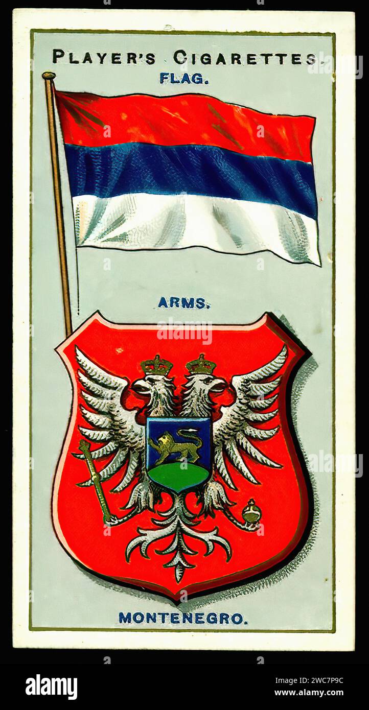 Arms & Flag of Montenegro - Vintage Cigarette Card Illustration Stock ...