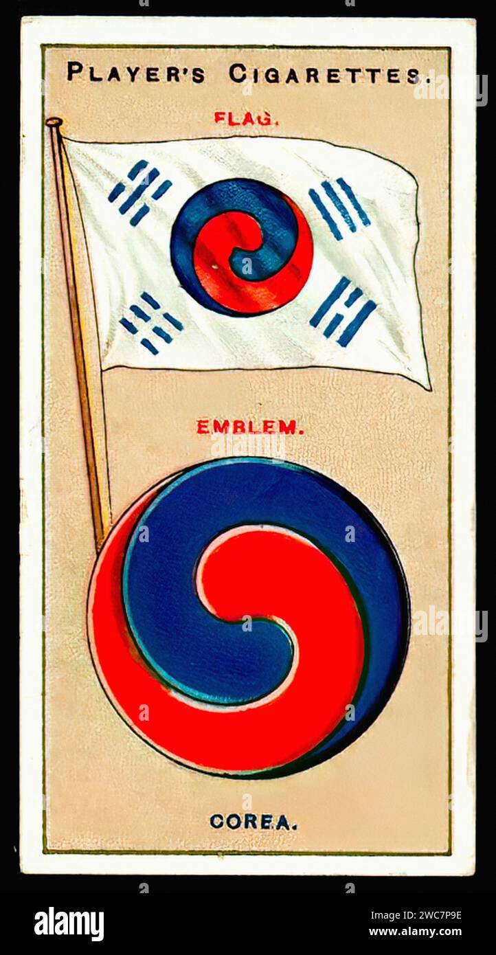 Arms & Flag of Corea - Vintage Cigarette Card Illustration Stock Photo ...