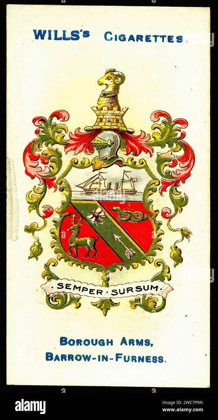 Borough Arms of Barrow-in-Furness - Vintage Cigarette Card Illustration ...