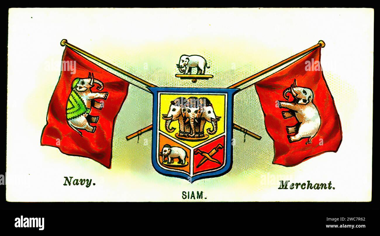 Flags of Siam - Vintage Cigarette Card Illustration Stock Photo - Alamy