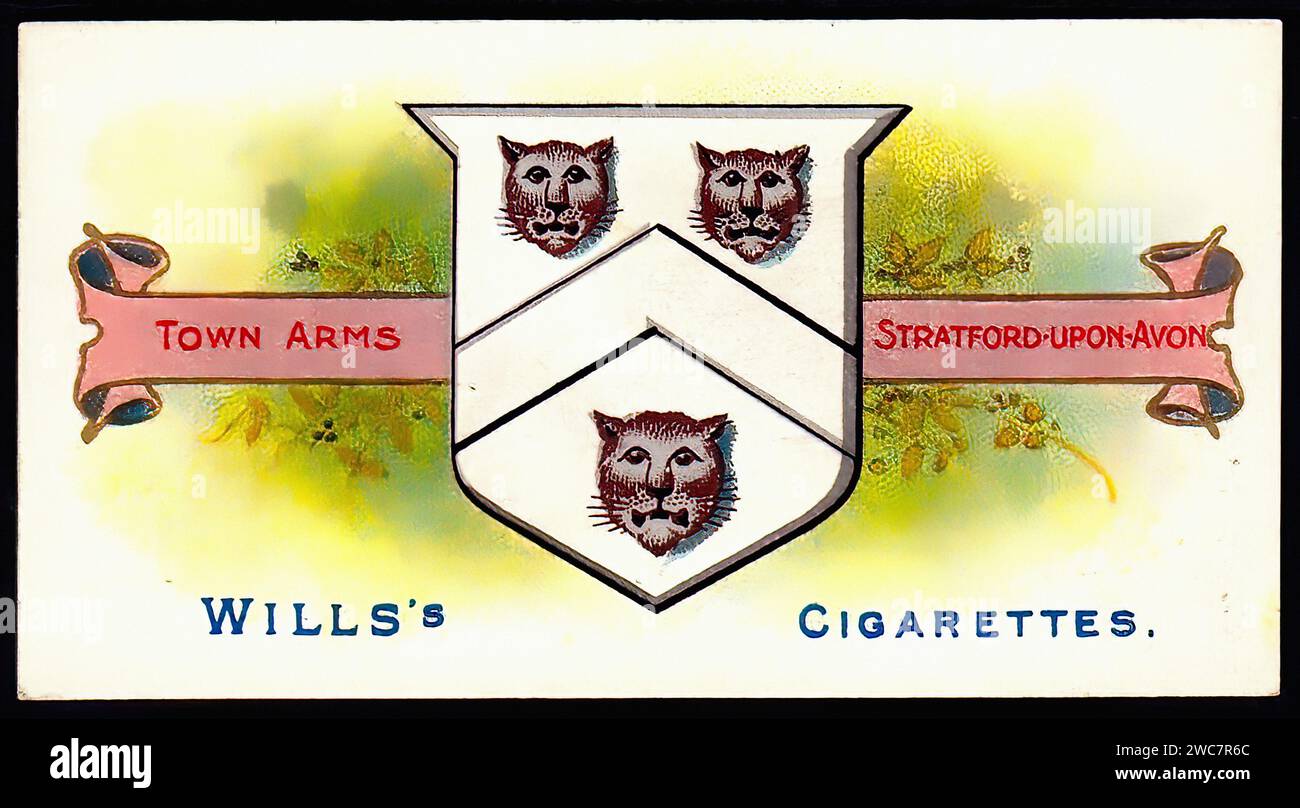 Town Arms of Stratford-Upon-Avon - Vintage Cigarette Card Illustration ...