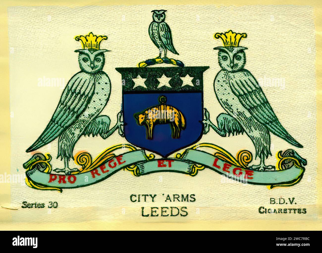 City Arms of Leeds - Vintage Cigarette Card Silk Illustration Stock ...