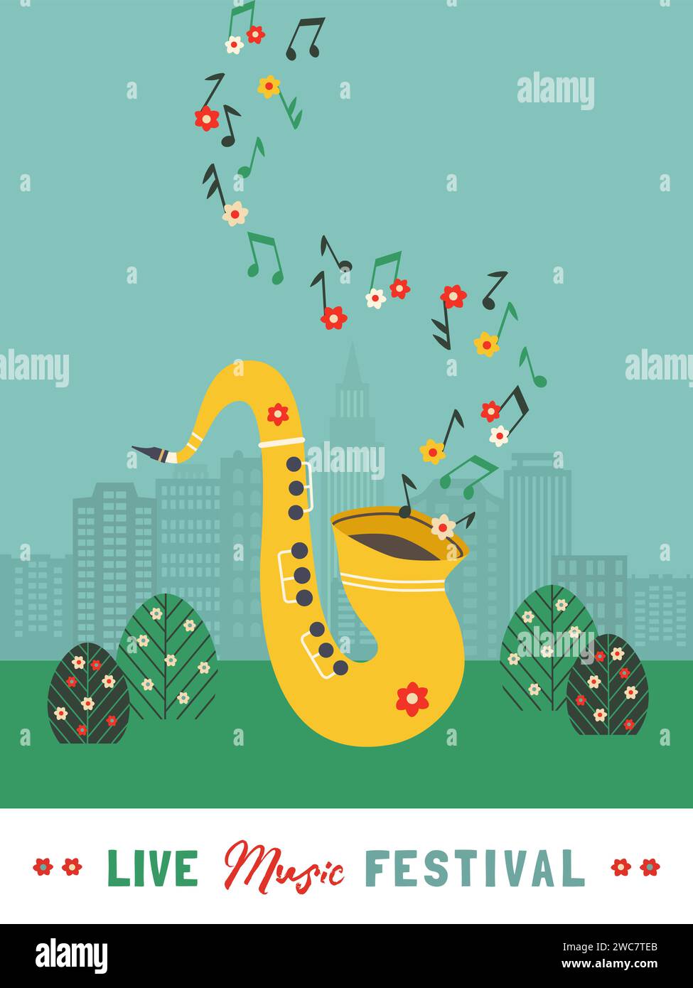 Live Music Fest cute minimal cartoon design. Outdoor Festival vector ...