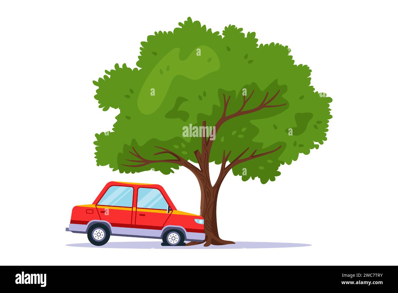 The car crashes into a tree. Flat vector illustration Stock Vector ...