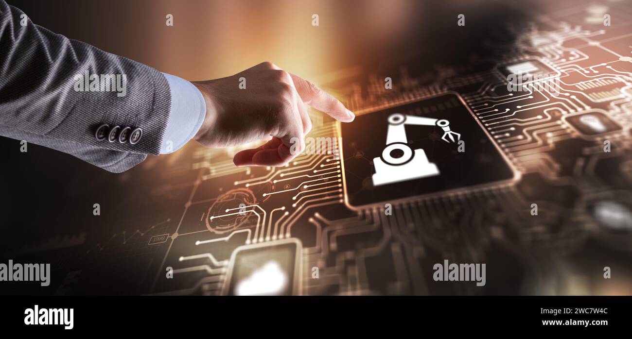 RPA Robotic Process Automation system. Artificial intelligence concept ...