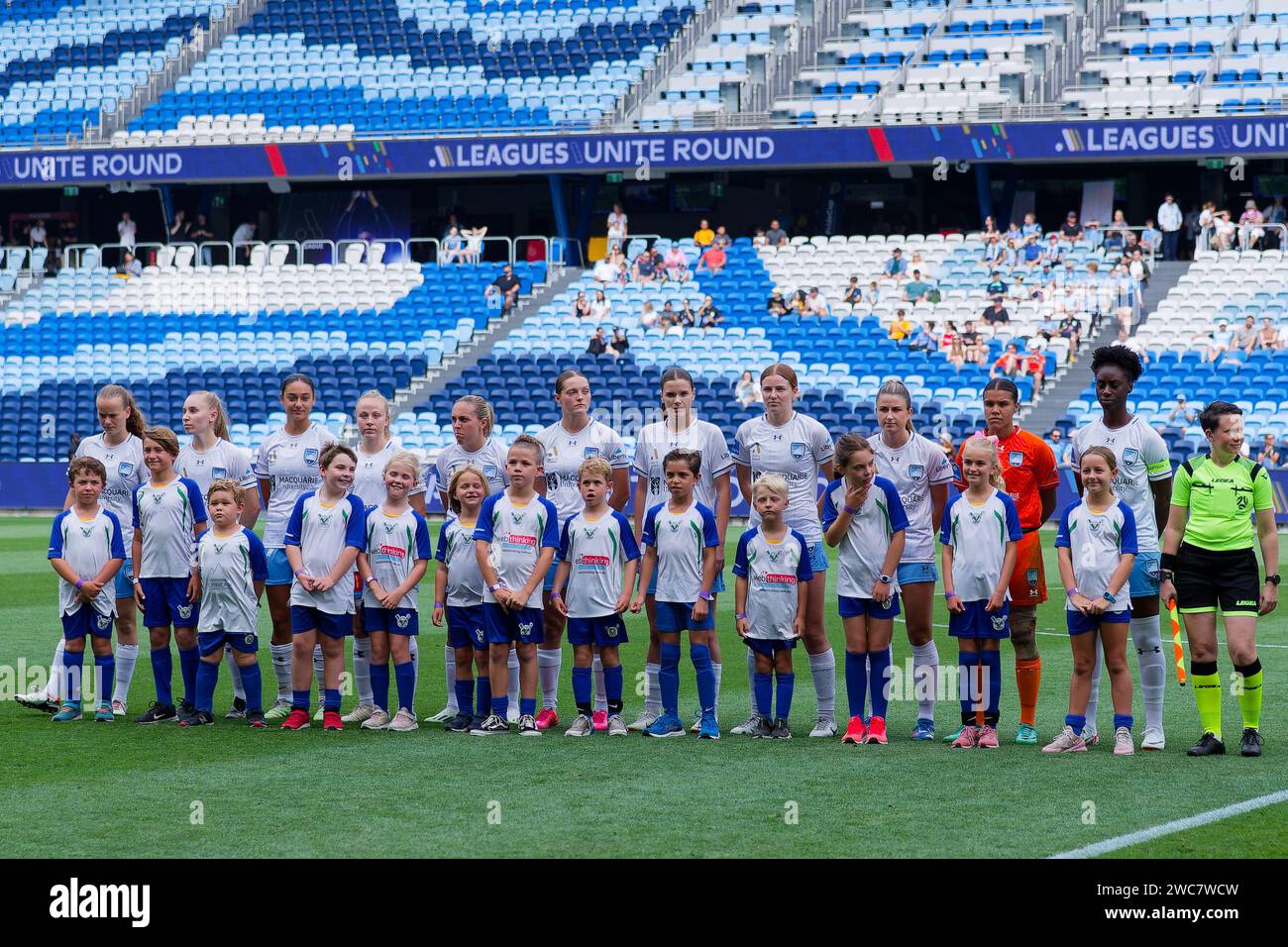 Sydney, Australia. 14th Jan, 2024. Sydney FC players line up on the ...