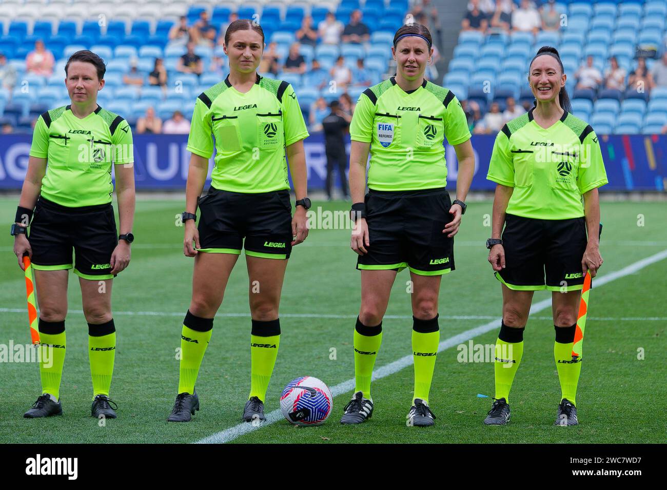 Sydney, Australia. 14th Jan, 2024. Match referees, line up on the pitch ...