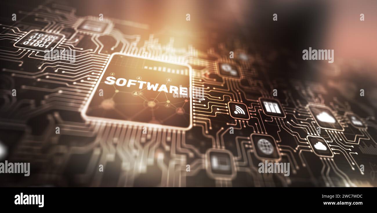 Software development concept. Digital technology. Mixed Media ...