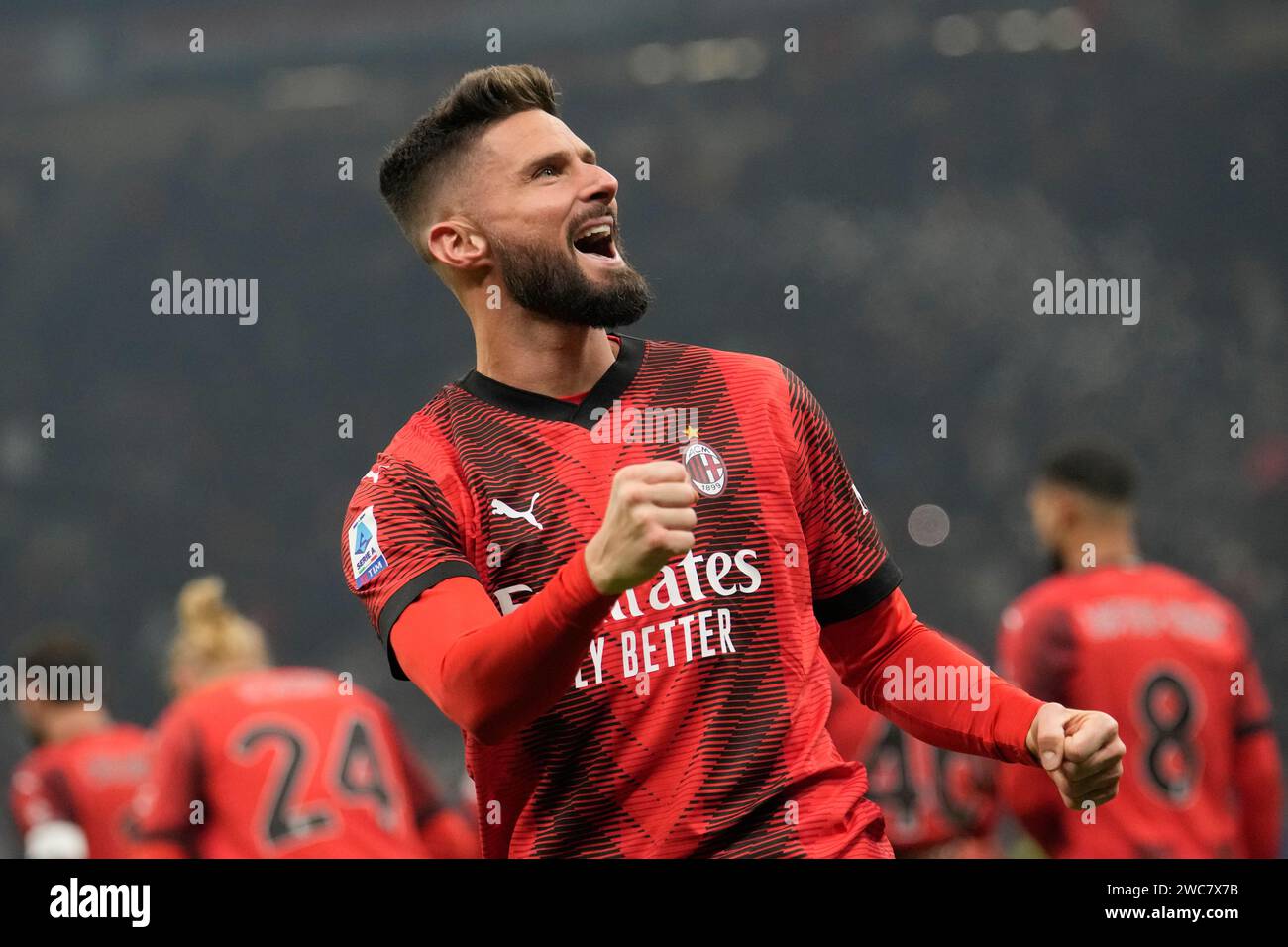 AC Milan's Olivier Giroud celebrates after scoring his side's second ...