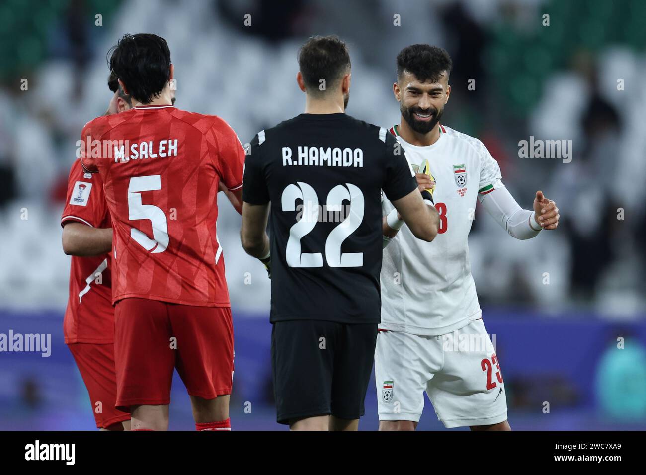 AL RAYYAN, QATAR - JANUARY 14: Mohammed Saleh and Rami Hamadeh of ...
