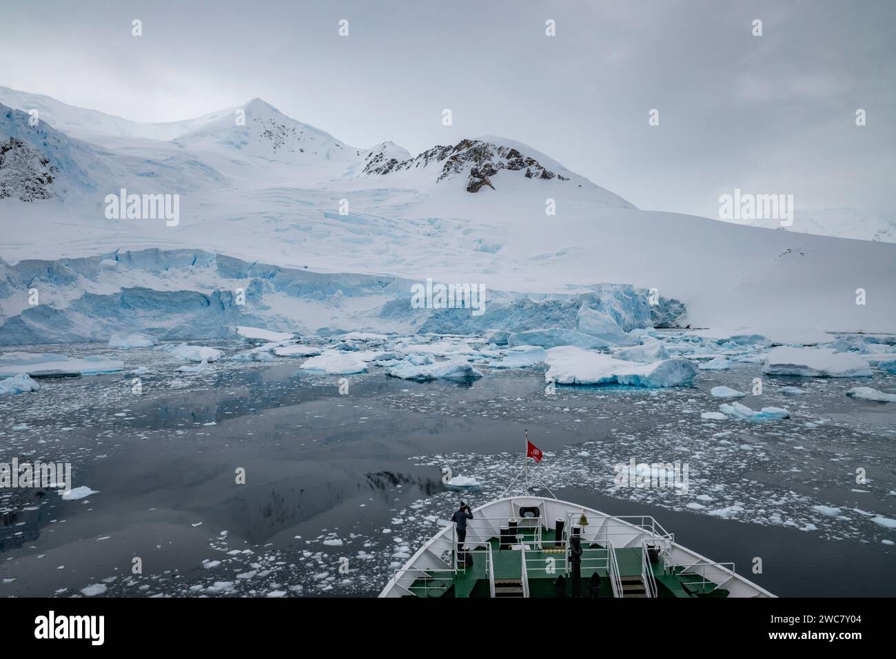 Neko Harbor, Antarctica, view of harbour and shore, expedition ship ...