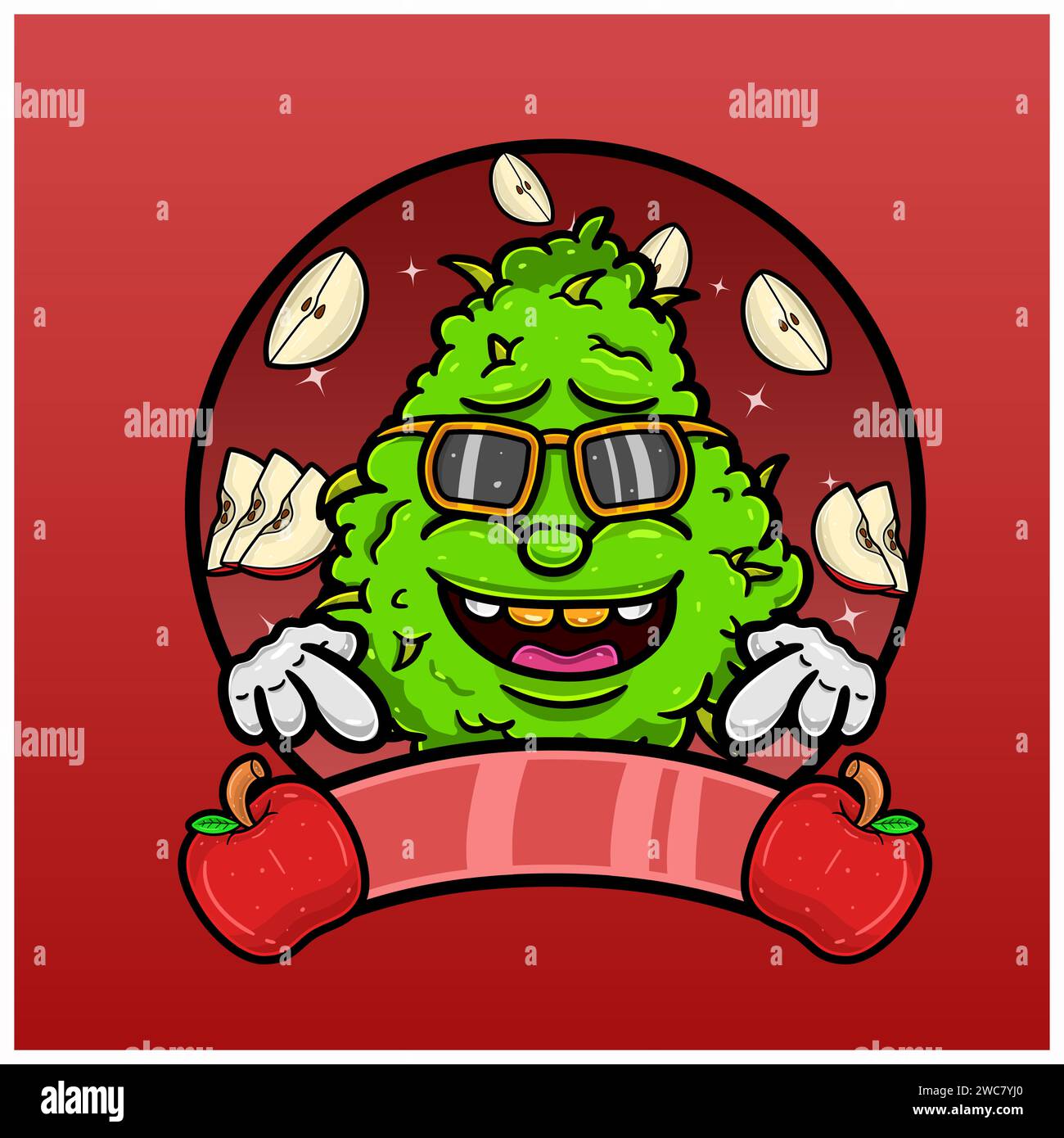 Apple Flavor with Weed Mascot Cartoon. Weed Design For Logo, Label and ...