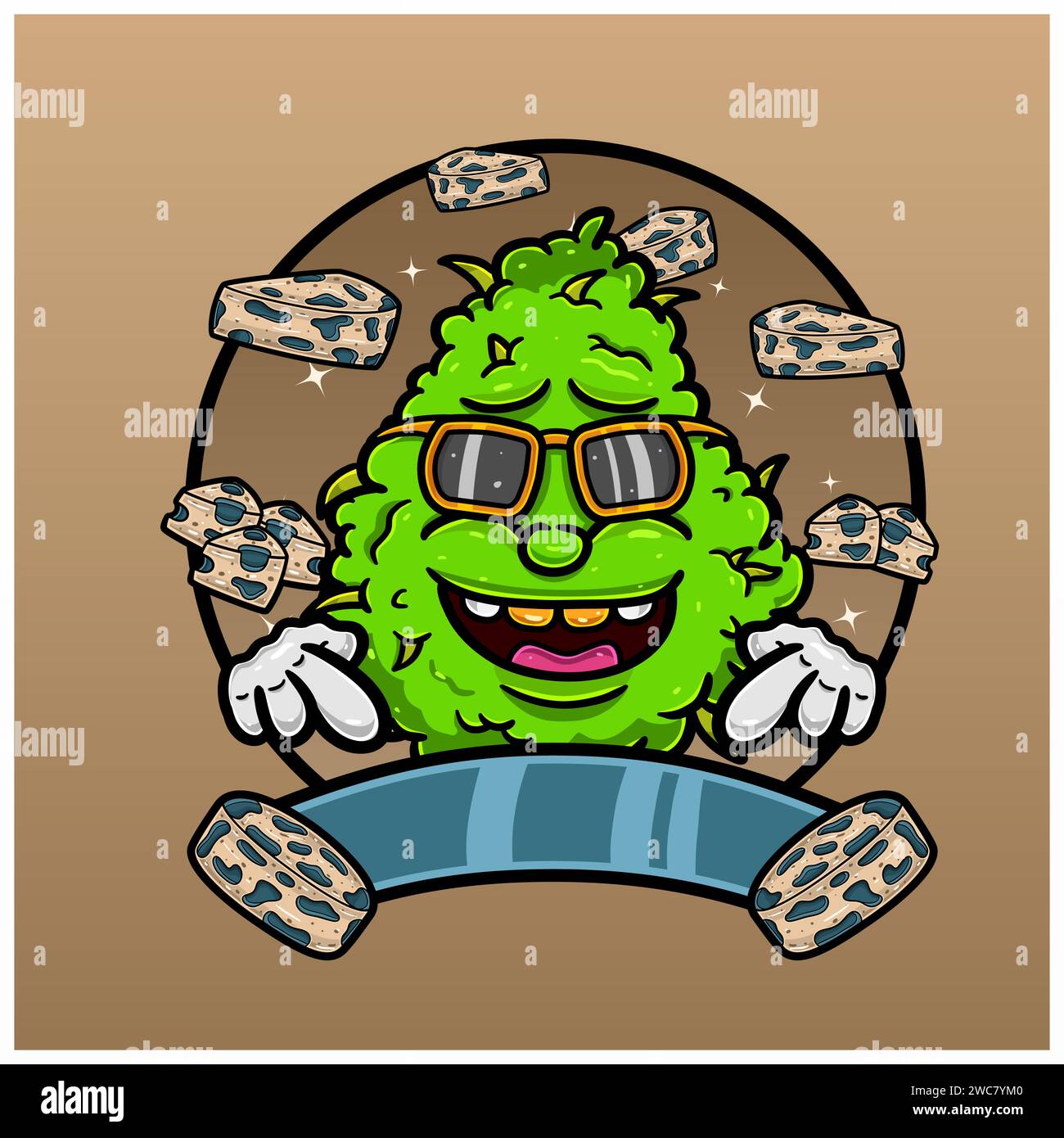 Blue Cheese Flavor with Weed Mascot Cartoon. Weed Design For Logo ...