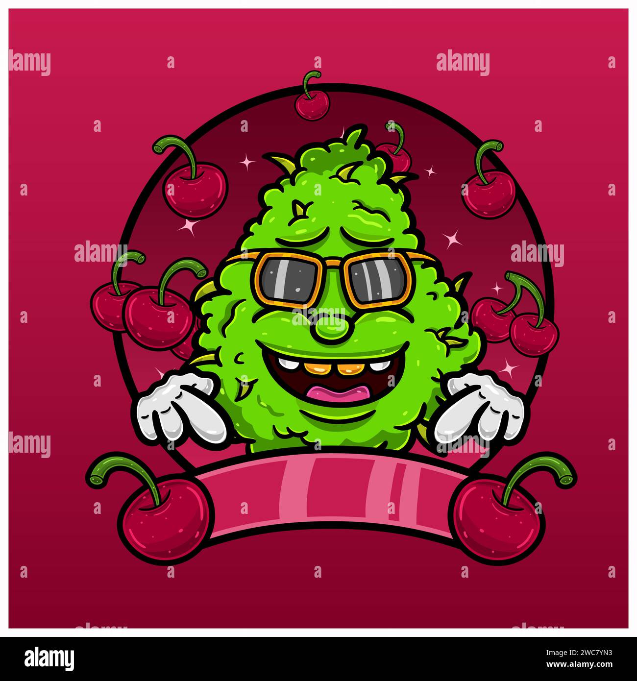 Cherry Flavor with Weed Mascot Cartoon. Weed Design For Logo, Label and ...