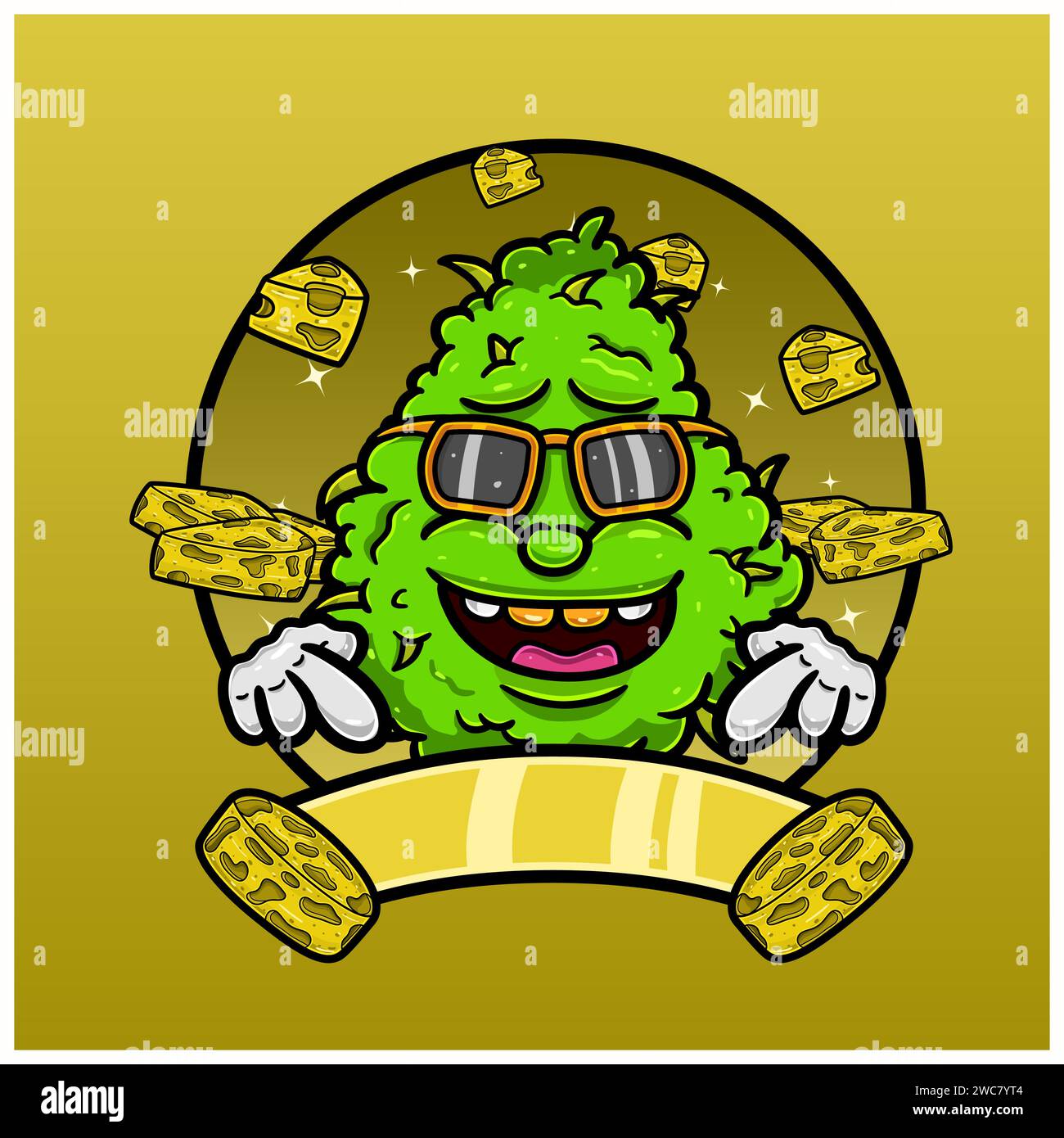 Cheese Flavor with Weed Mascot Cartoon. Weed Design For Logo, Label and ...