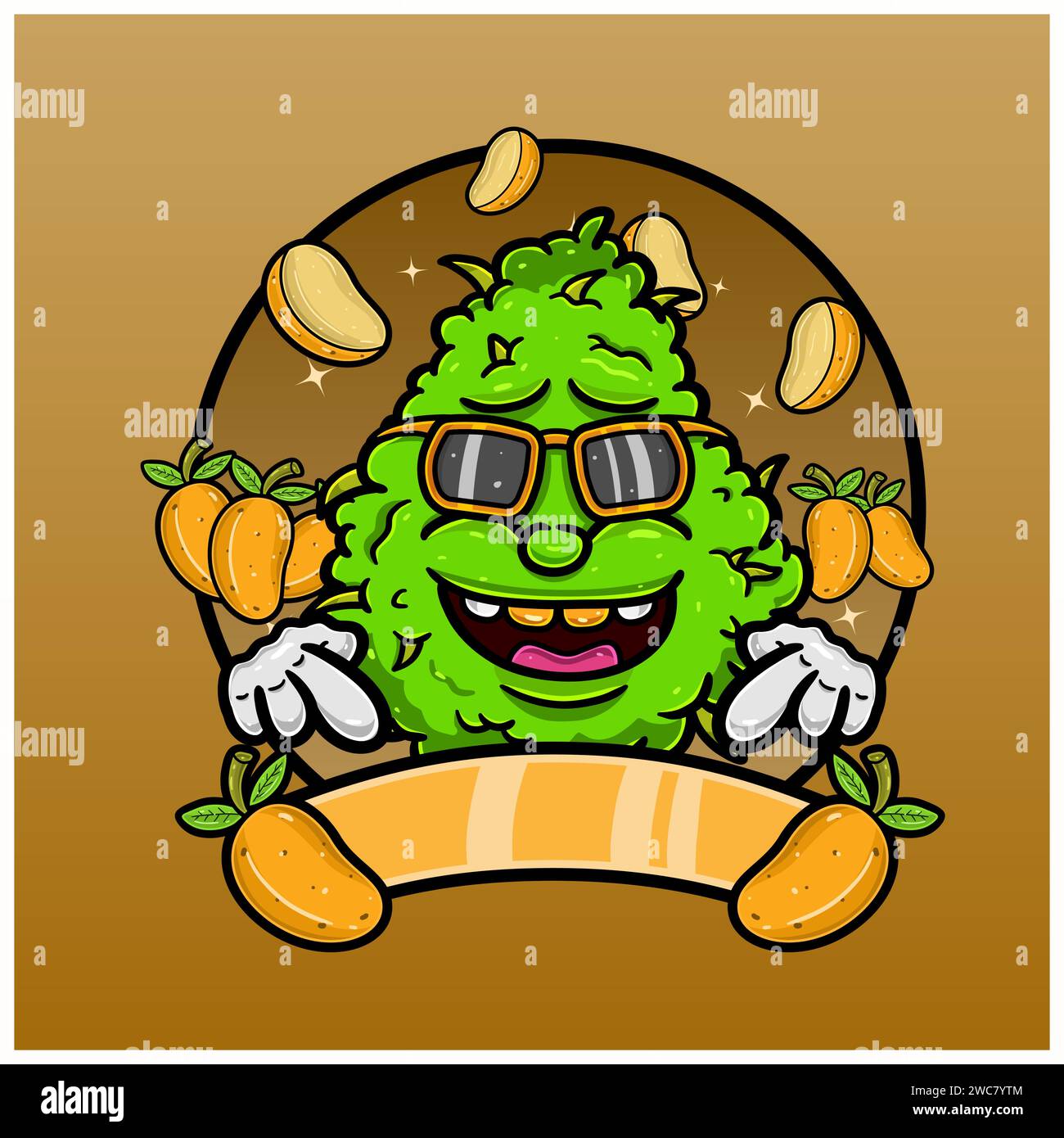 Mango Flavor with Weed Mascot Cartoon. Weed Design For Logo, Label and ...