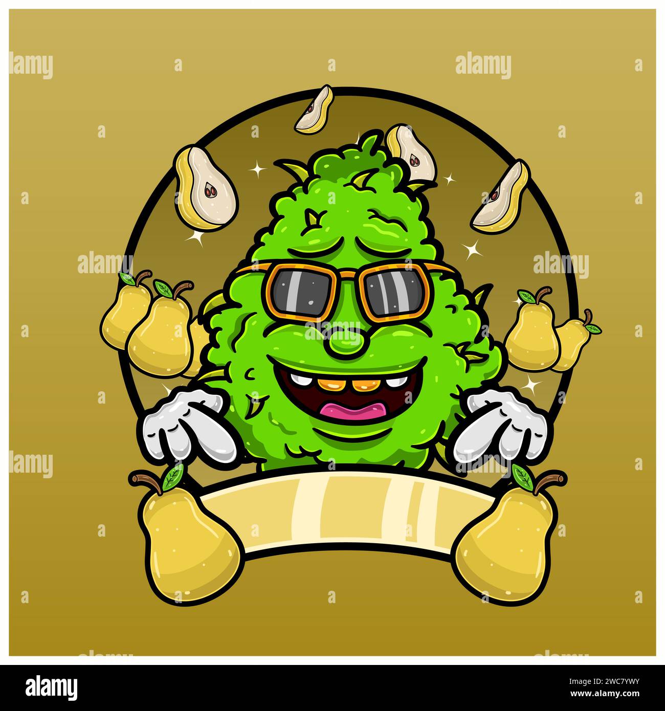 Pear Fruit Flavor with Weed Mascot Cartoon. Weed Design For Logo, Label ...