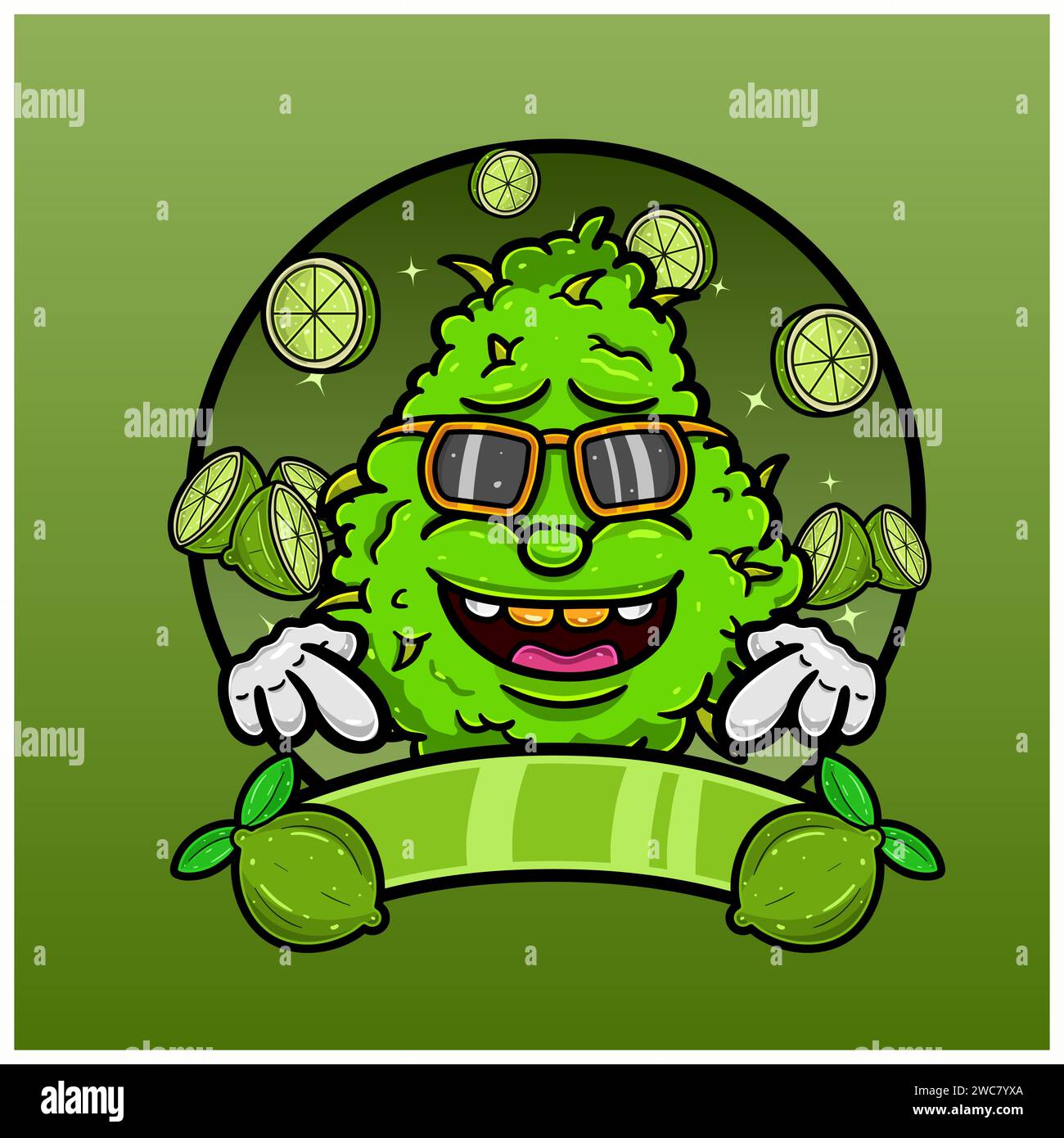 Lime Flavor with Weed Mascot Cartoon. Weed Design For Logo, Label and ...