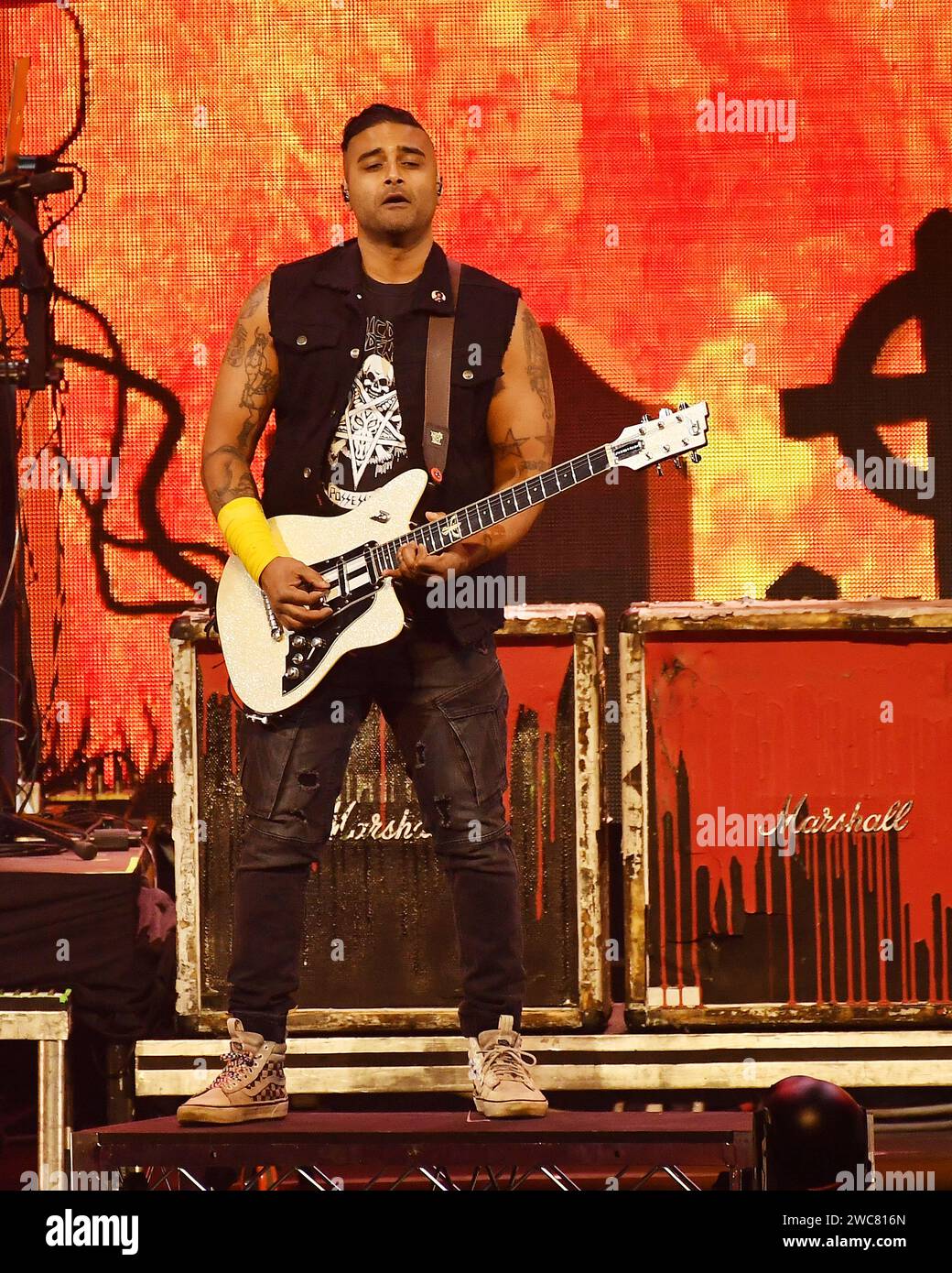 Sum 41 - Dave Baksh perform onstage at the 2024 iHeartRadio ALTer EGO ...